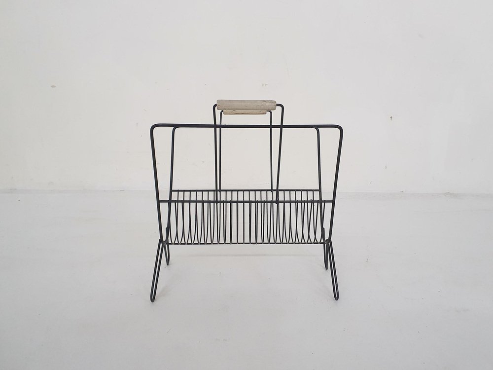 Mid-Century Black Metal Magazine Rack, Netherlands, 1950s for sale at ...
