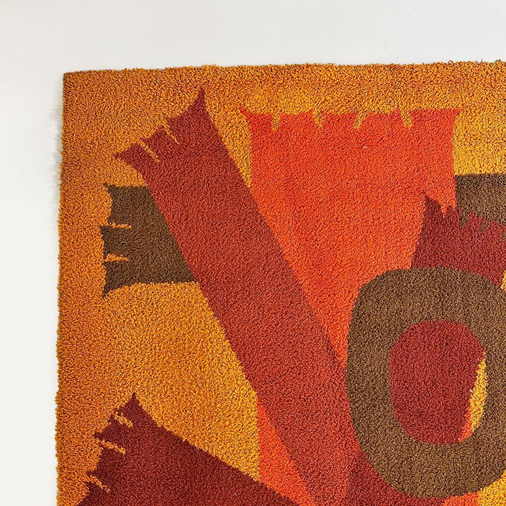 Italian Space Age Red Orange Brown Short Pile Rug with Geometric ...