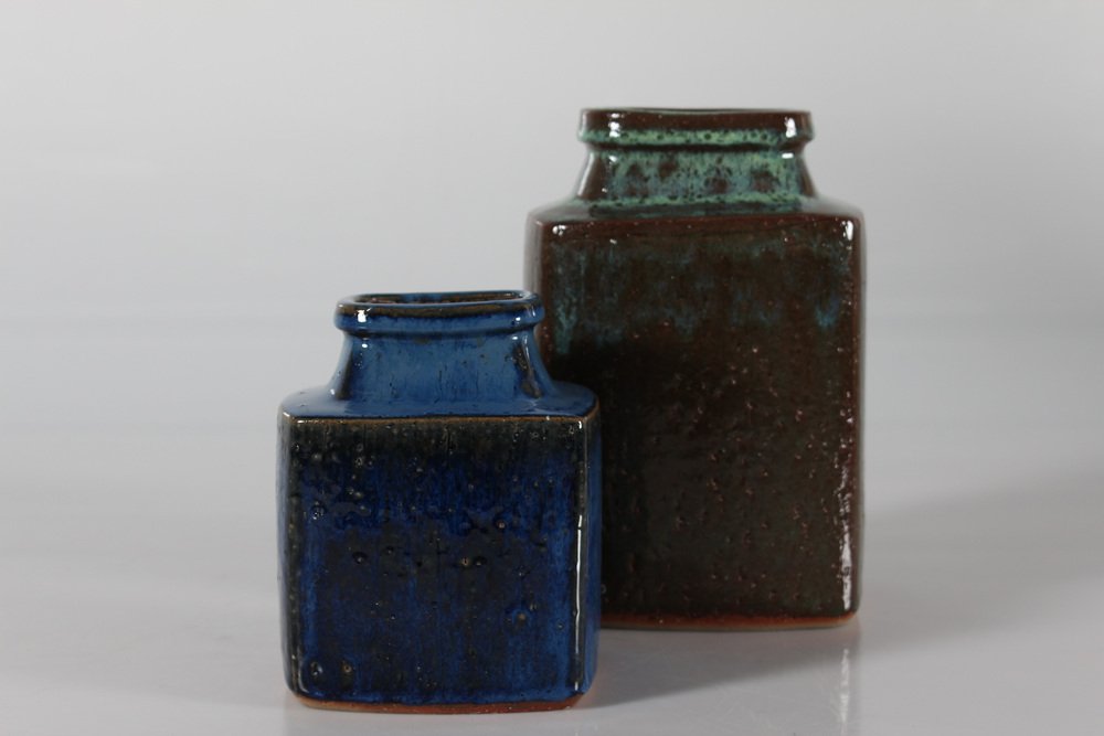 Brutalist Danish Square Rustic Ceramic Vases by Jytte Trebbien, 1970s ...
