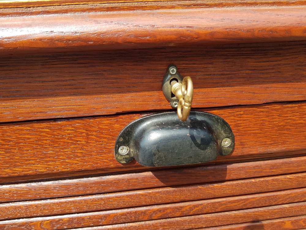 Vintage Wood Roller Shutter Cabinet, 1960s for sale at Pamono