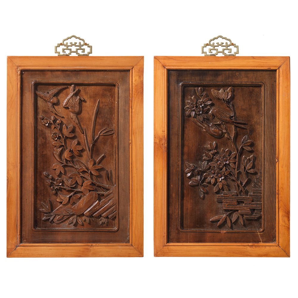 Small Decorative Wooden Panels, 1920s, Set of 2 for sale at Pamono