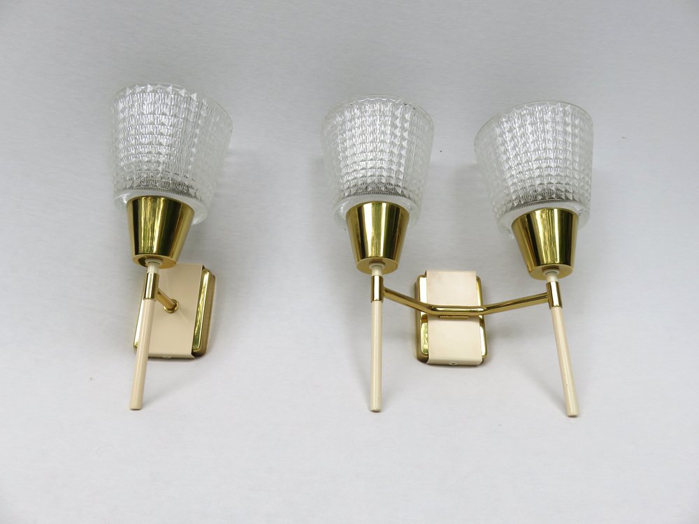Wall Lights Torches, 50s, Brass, Beige, Glass, 2 Set, 1950s, Set of 2 ...