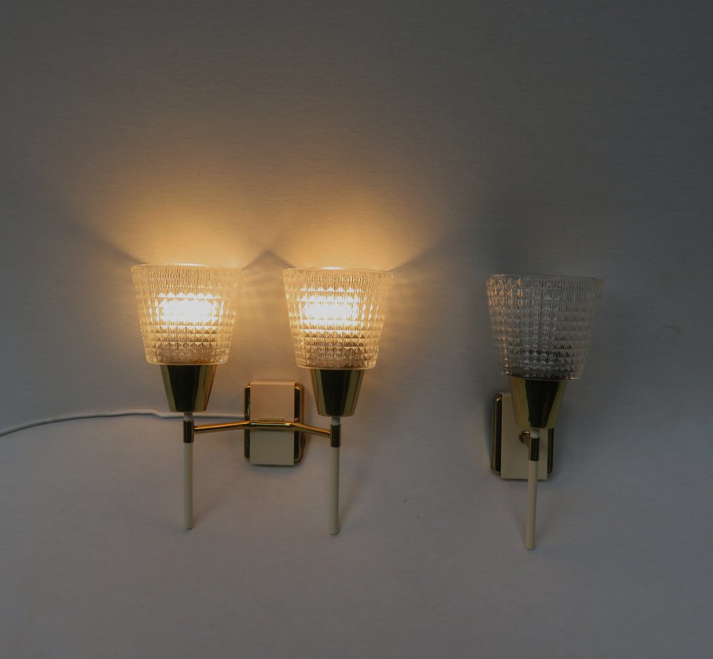 Wall Lights Torches, 50s, Brass, Beige, Glass, 2 Set, 1950s, Set of 2 ...