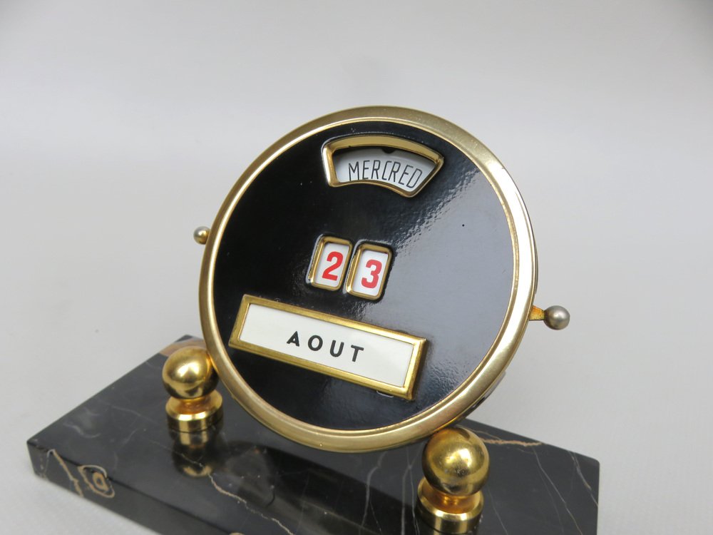 Black and Gilt Eternal Calendar with Marble Base from Mistral, France ...