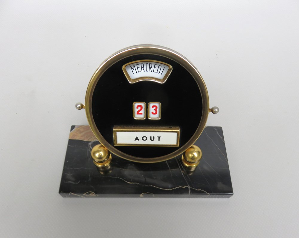 Black and Gilt Eternal Calendar with Marble Base from Mistral, France ...