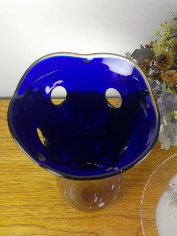 Mid-Century Blue Colored Glass Vase, 1960s for sale at Pamono