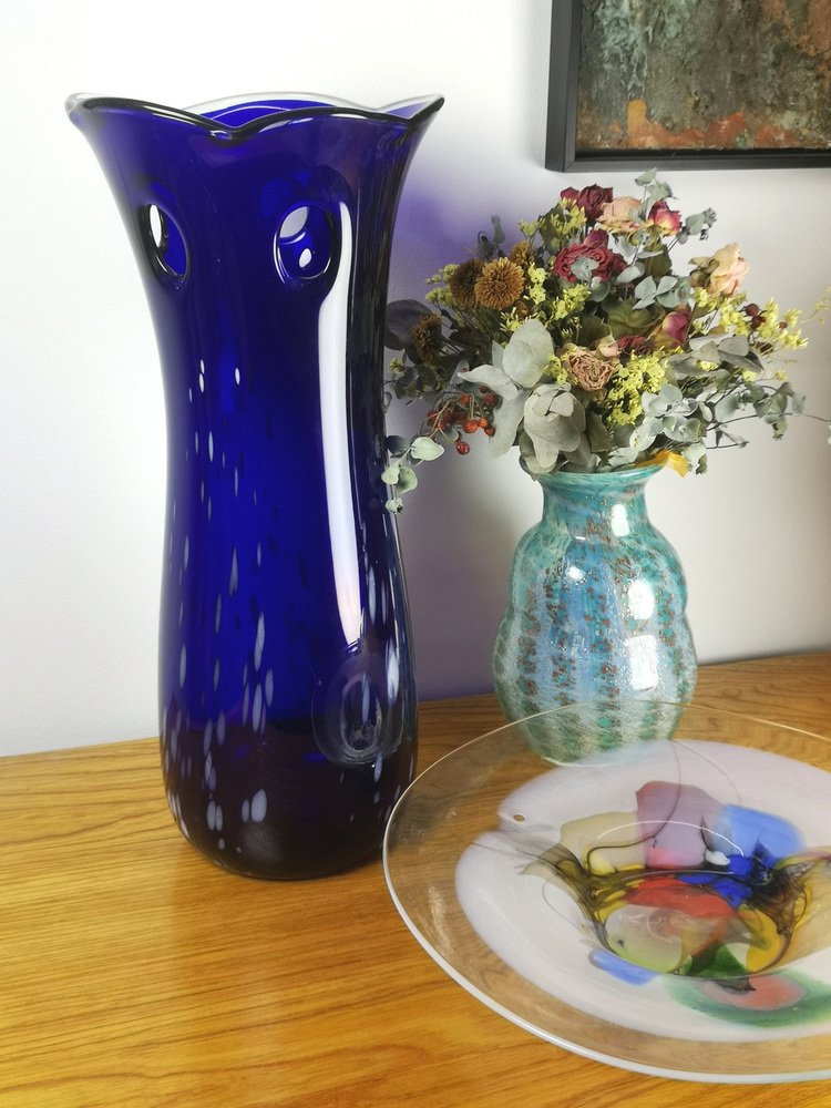 Mid-Century Blue Colored Glass Vase, 1960s for sale at Pamono