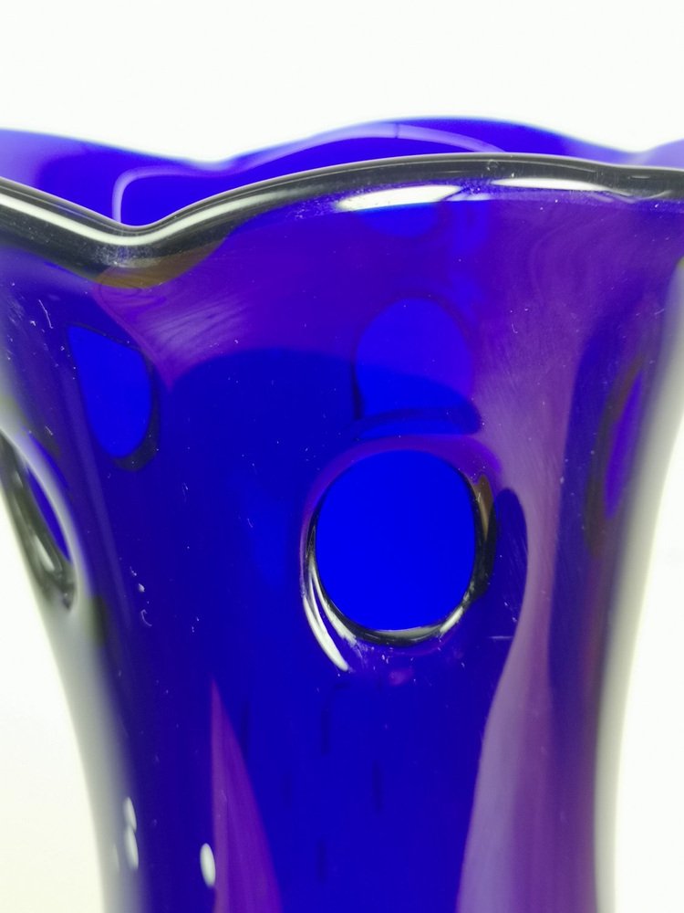 Mid-Century Blue Colored Glass Vase, 1960s for sale at Pamono