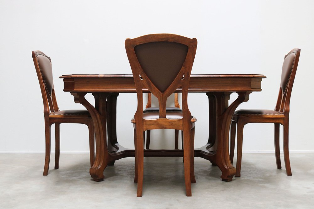 Antique French Art Nouveau Dining Room Set by Eugène Vallin, 1903, Set ...