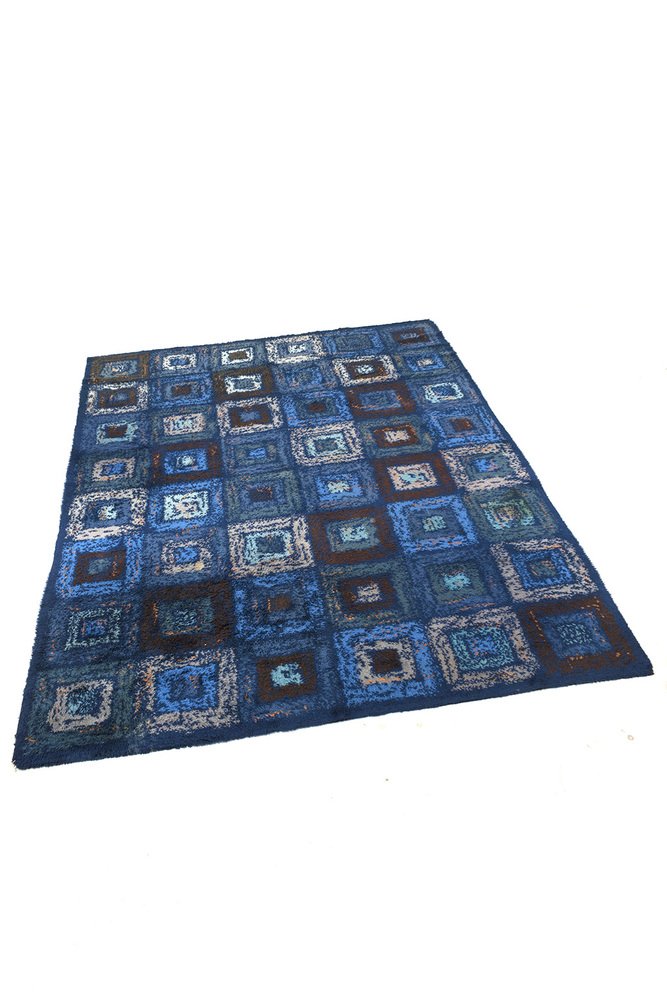 Large Blue Wool Rug for sale at Pamono