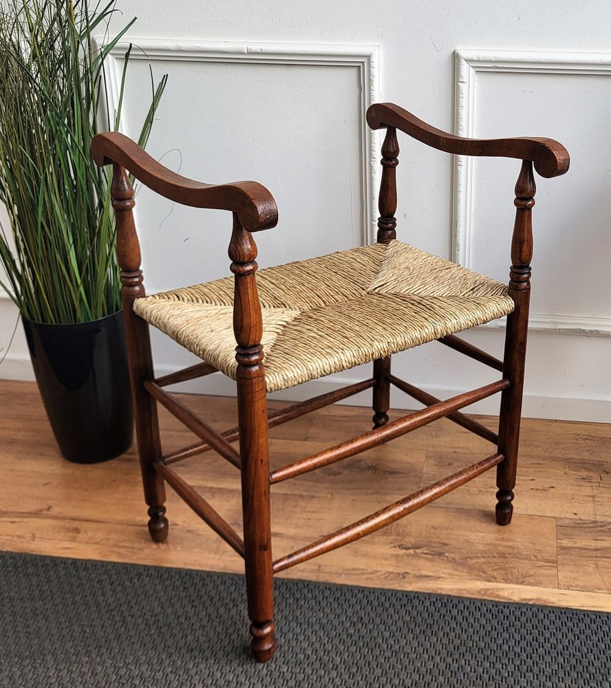 Mid-Century Italian Carved Wood and Cord Woven Rope Stool, 1960s for ...