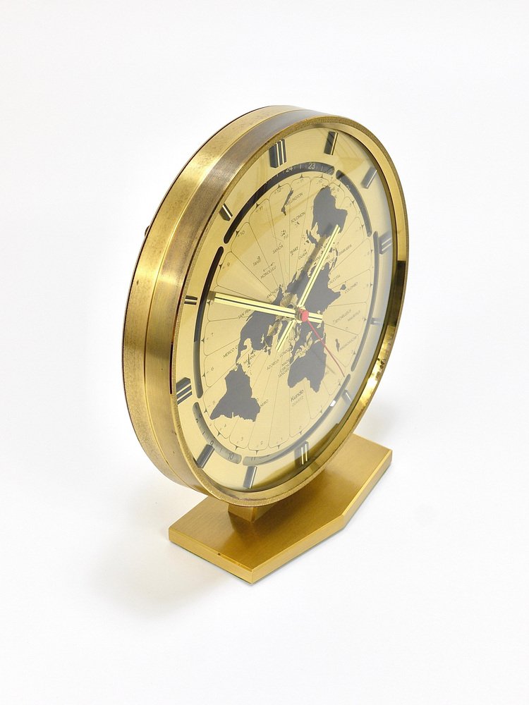 Large Kundo GMT World Time Zone Brass Table Clock by Kieninger ...