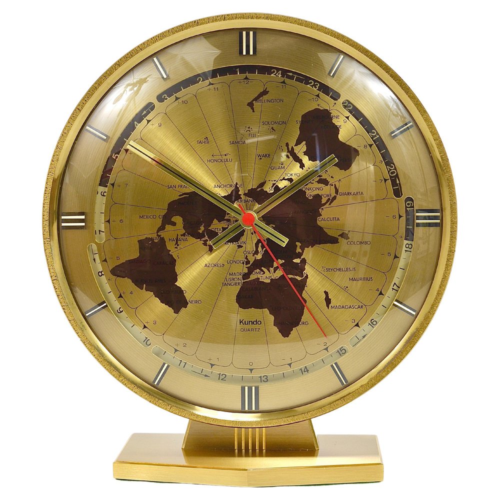 Large Kundo GMT World Time Zone Brass Table Clock by Kieninger ...