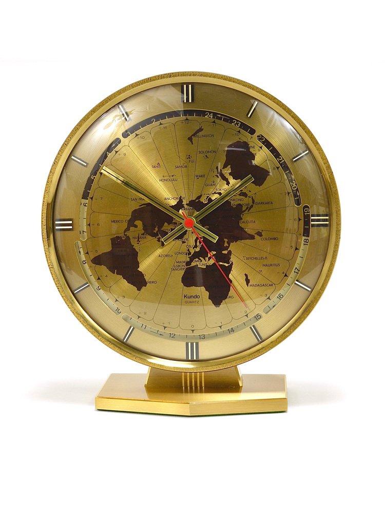 Large Kundo GMT World Time Zone Brass Table Clock by Kieninger ...