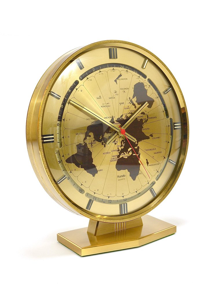 Large Kundo GMT World Time Zone Brass Table Clock by Kieninger ...