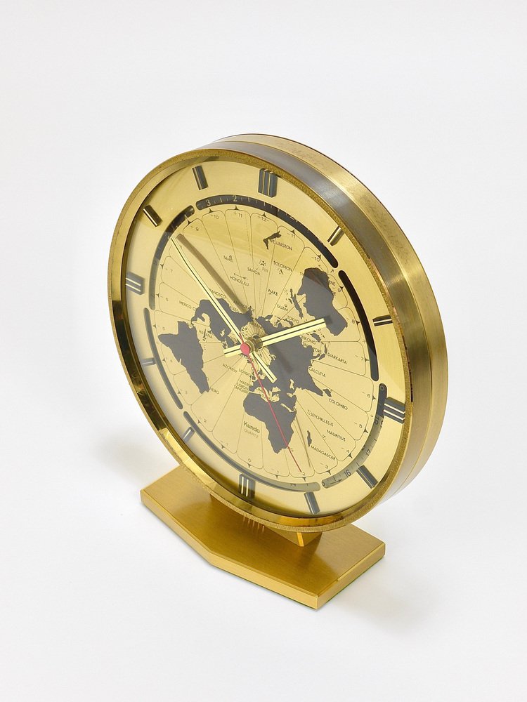Large Kundo GMT World Time Zone Brass Table Clock by Kieninger ...