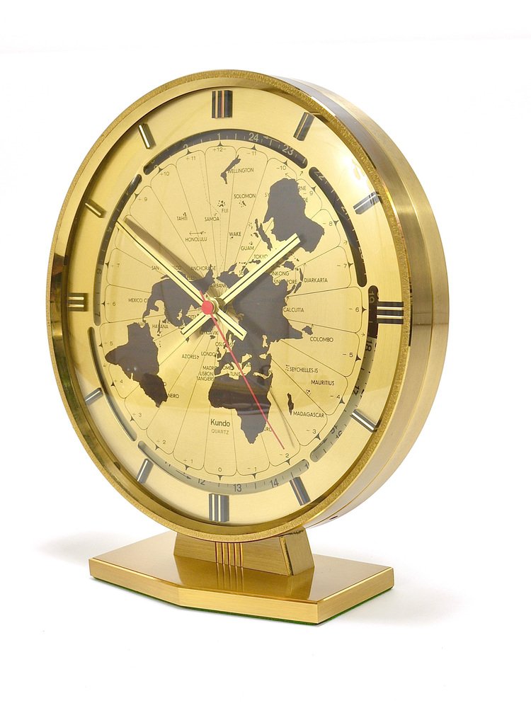 Large Kundo GMT World Time Zone Brass Table Clock by Kieninger ...
