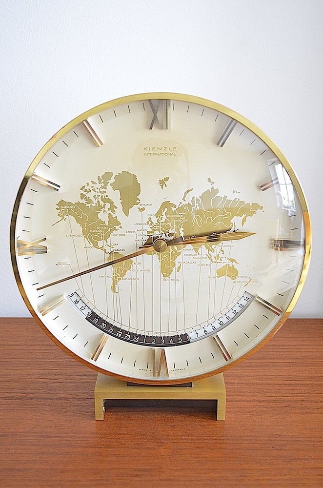 Large Art Deco World Time Clock by Heinrich Möller for Kienzle, 1950s ...
