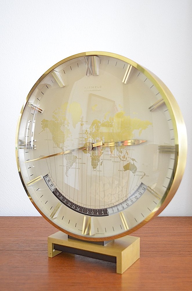 Large Art Deco World Time Clock by Heinrich Möller for Kienzle, 1950s ...