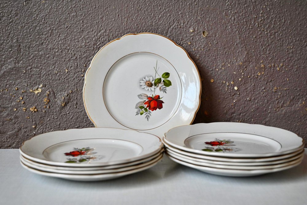 French Bohemian Plates from Keller and Guerin Lunéville, 1950s, Set of ...