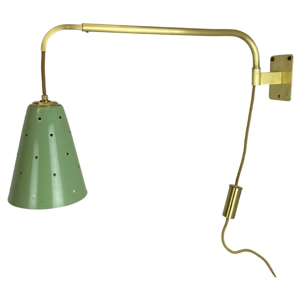Adjustable Green Counter Weight Wall Light in Brass in the Style of ...