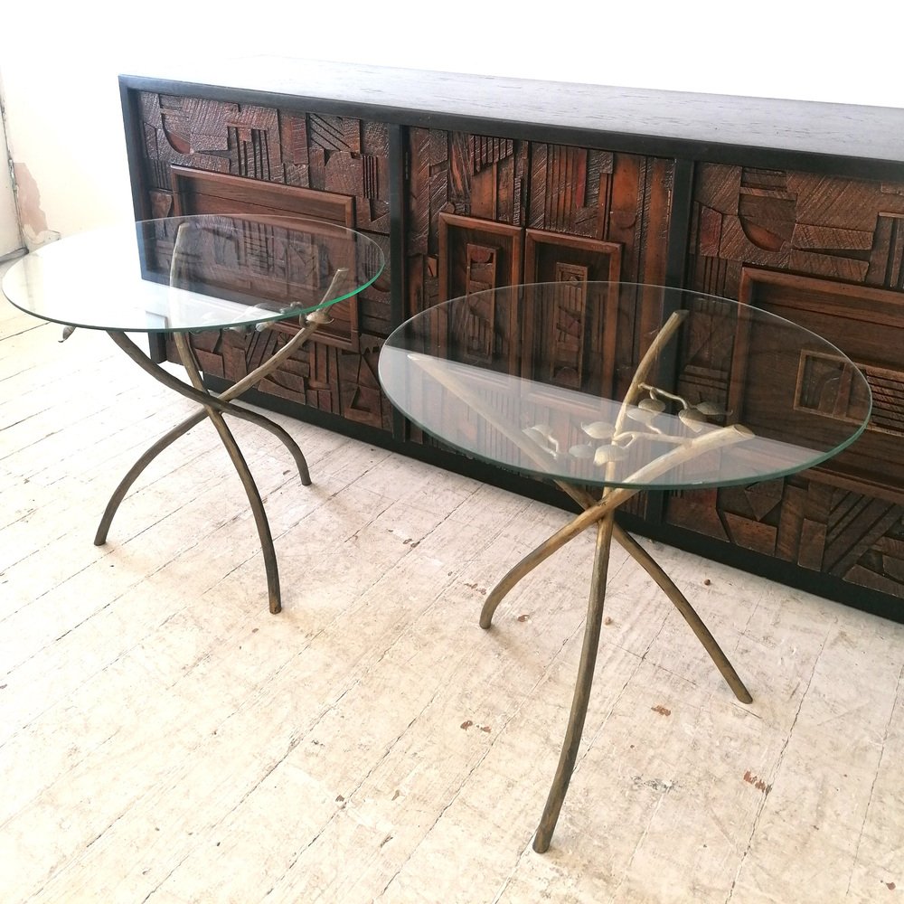 Vintage Gilt Metal Branch Side Table with Glass Top by Willy Daro ...