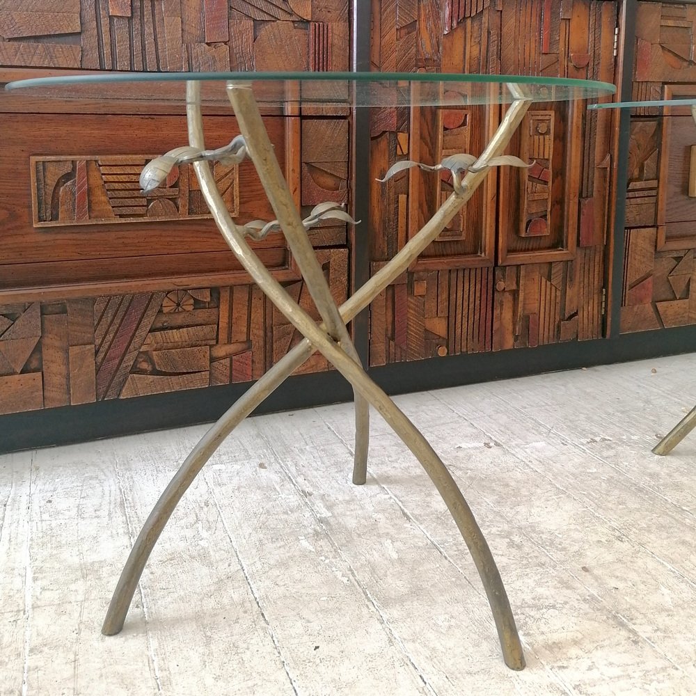Vintage Gilt Metal Branch Side Table with Glass Top by Willy Daro ...