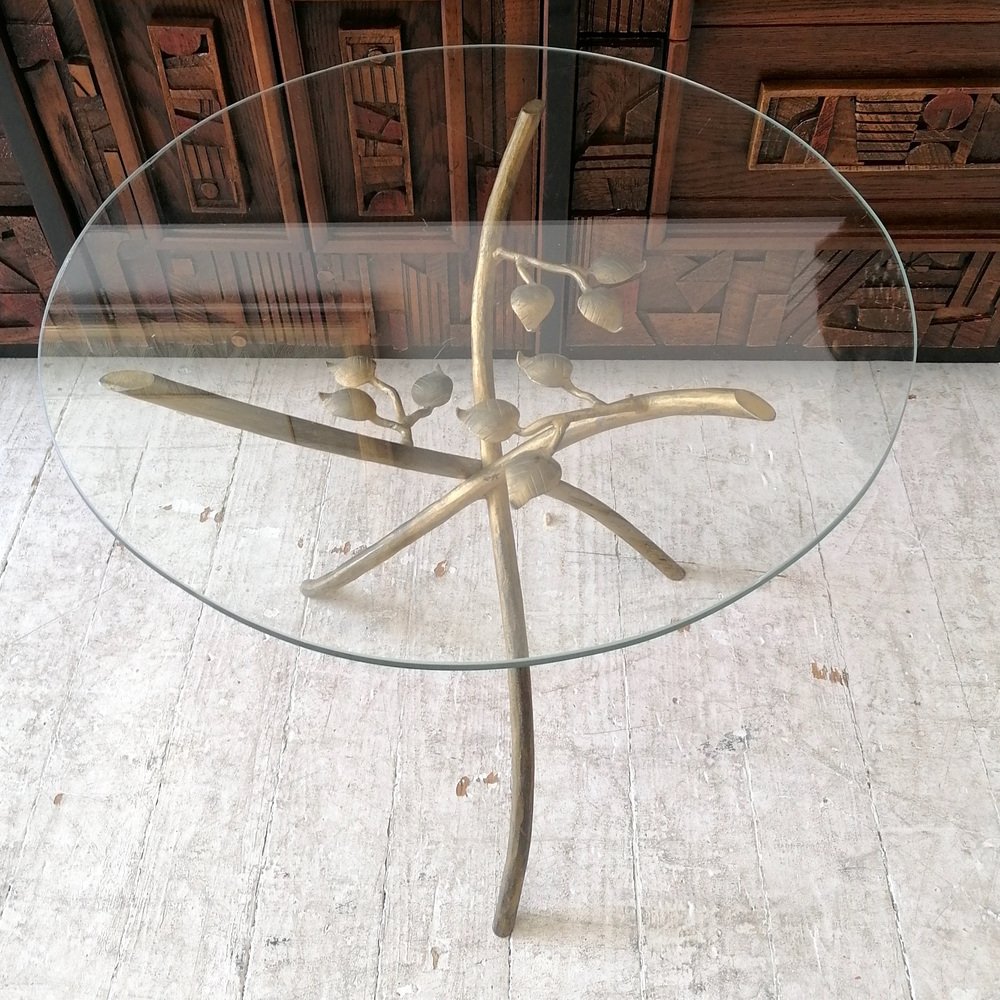 Vintage Gilt Metal Branch Side Table with Glass Top by Willy Daro ...
