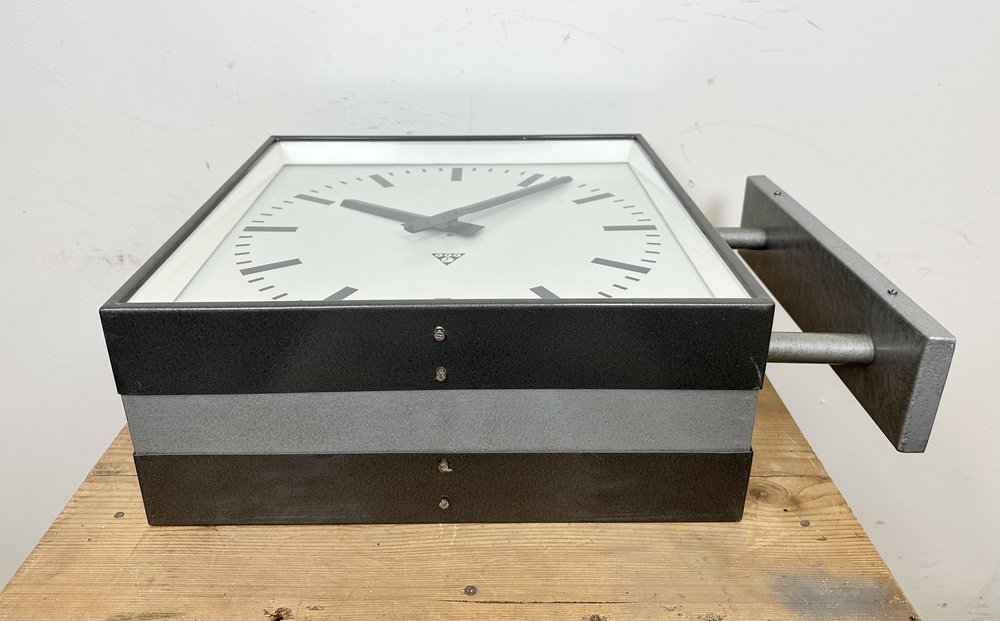 Large Industrial Square Double Sided Factory Wall Clock from Pragotron ...