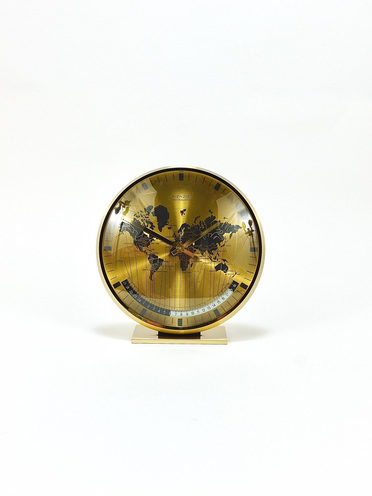 Mid-Century Brass Table Clock attributed to Wilhelm Kienzle, Germany, 1960s for sale at Pamono