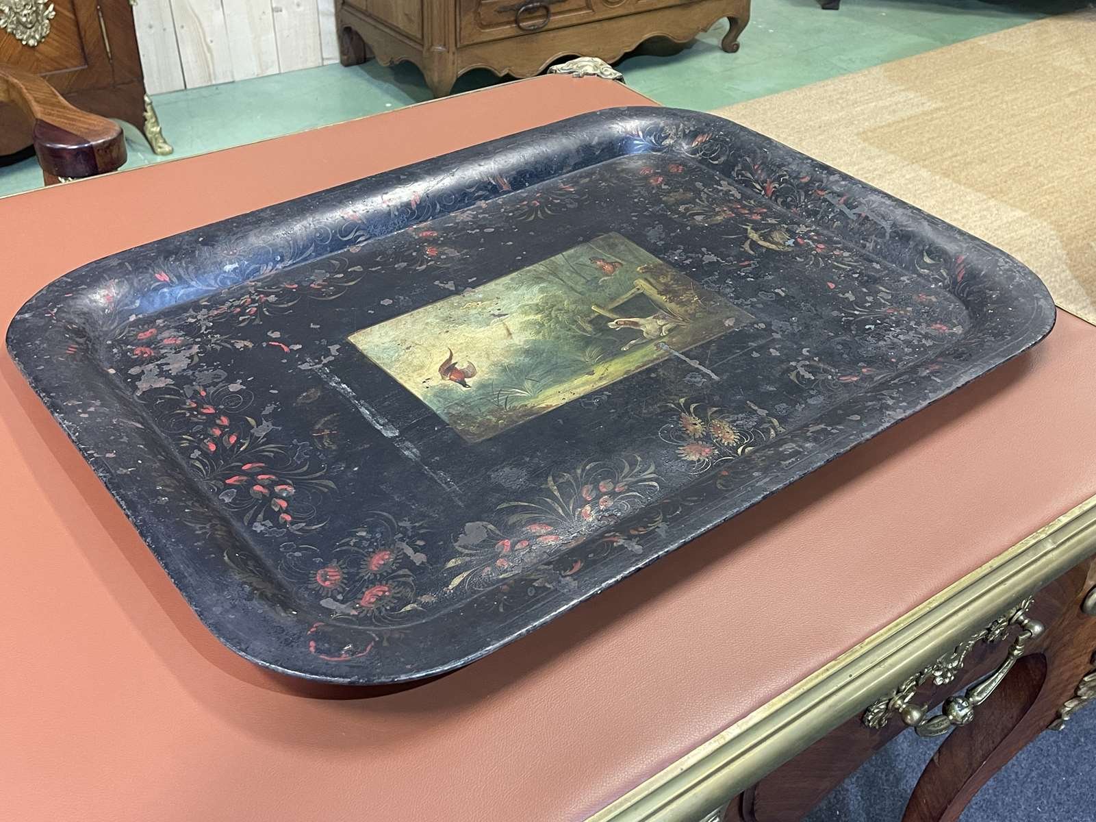 Large Napoleon III Painted Sheet Metal Tray for sale at Pamono