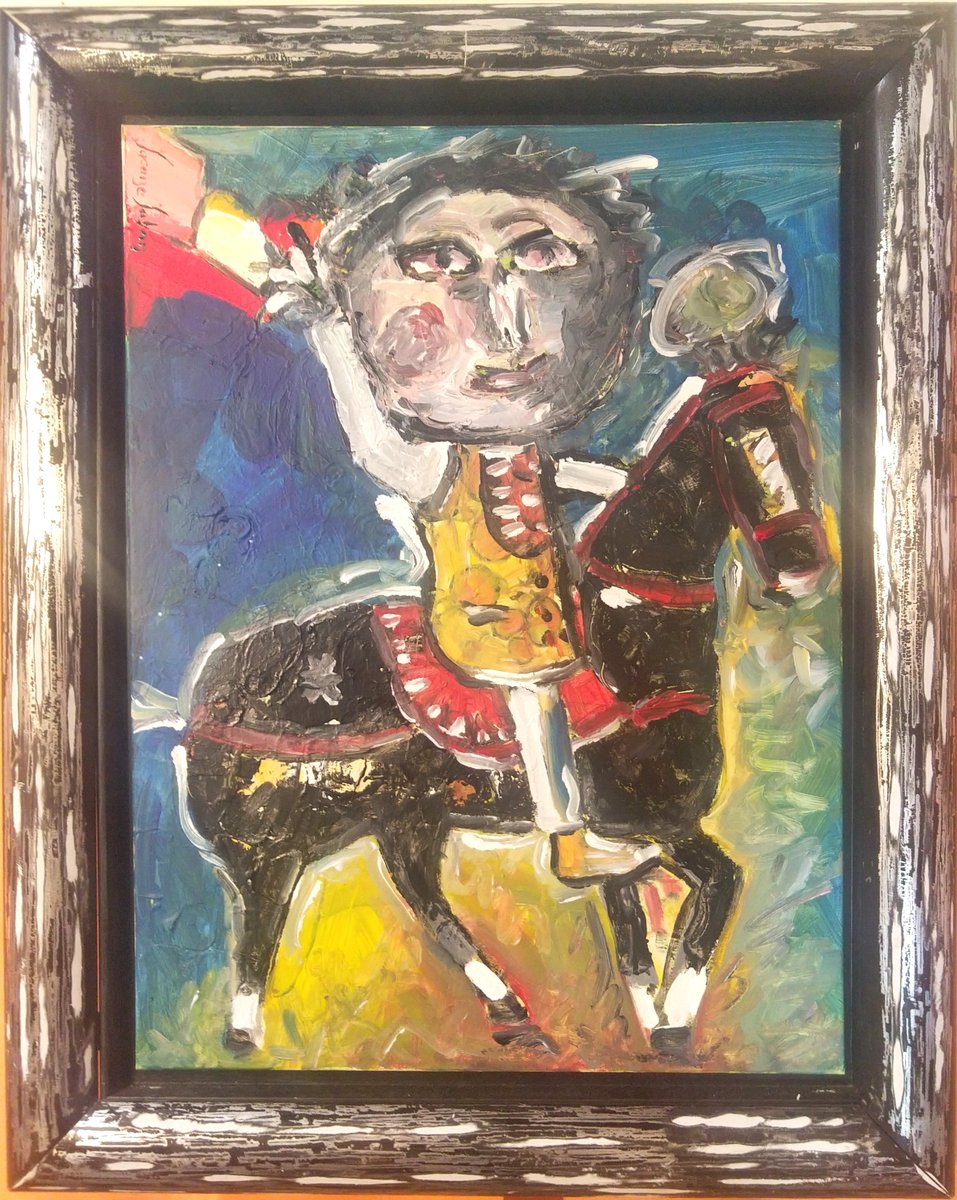 Jean-Louis Lacaze Laban, Figura a cavallo, anni '90, Olio su tela, Con ...