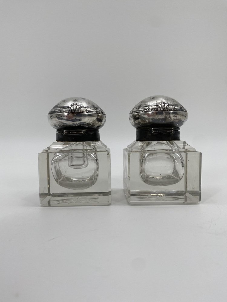 Art Nouveau Ink Barrel in Crystal Glass and 800 Silver by Wilhelm ...