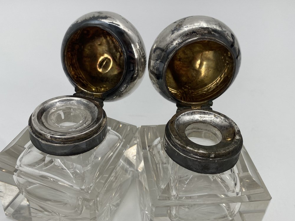 Art Nouveau Ink Barrel in Crystal Glass and 800 Silver by Wilhelm ...