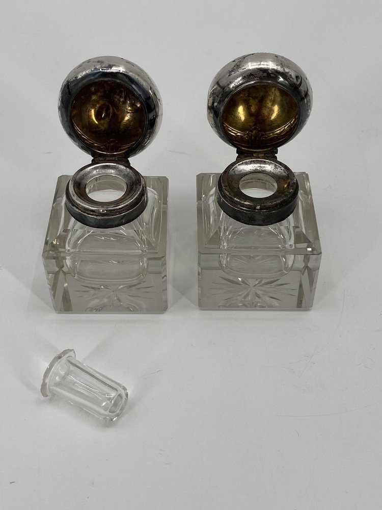 Art Nouveau Ink Barrel in Crystal Glass and 800 Silver by Wilhelm ...