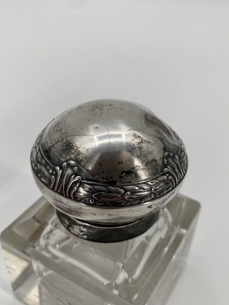 Art Nouveau Ink Barrel in Crystal Glass and 800 Silver by Wilhelm ...