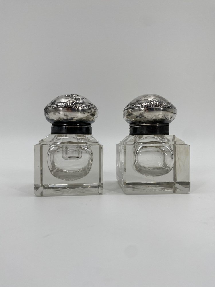 Art Nouveau Ink Barrel in Crystal Glass and 800 Silver by Wilhelm ...