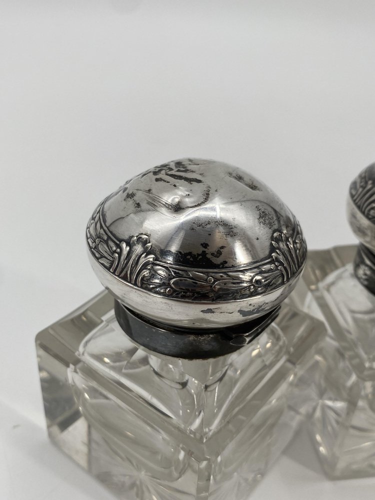 Art Nouveau Ink Barrel in Crystal Glass and 800 Silver by Wilhelm ...