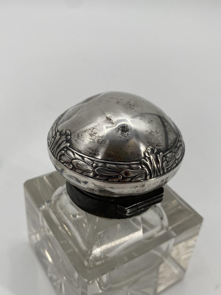 Art Nouveau Ink Barrel in Crystal Glass and 800 Silver by Wilhelm ...