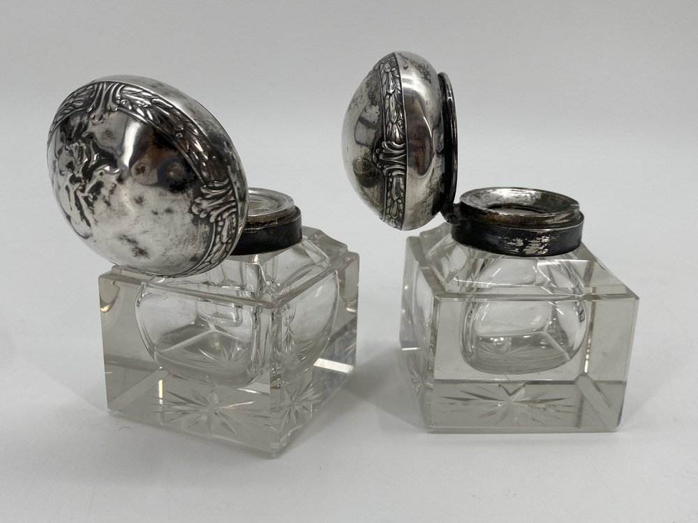 Art Nouveau Ink Barrel in Crystal Glass and 800 Silver by Wilhelm ...