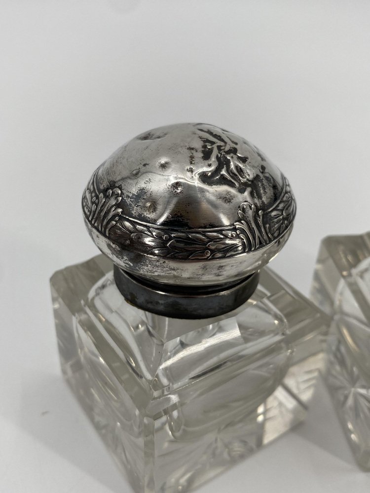 Art Nouveau Ink Barrel in Crystal Glass and 800 Silver by Wilhelm ...
