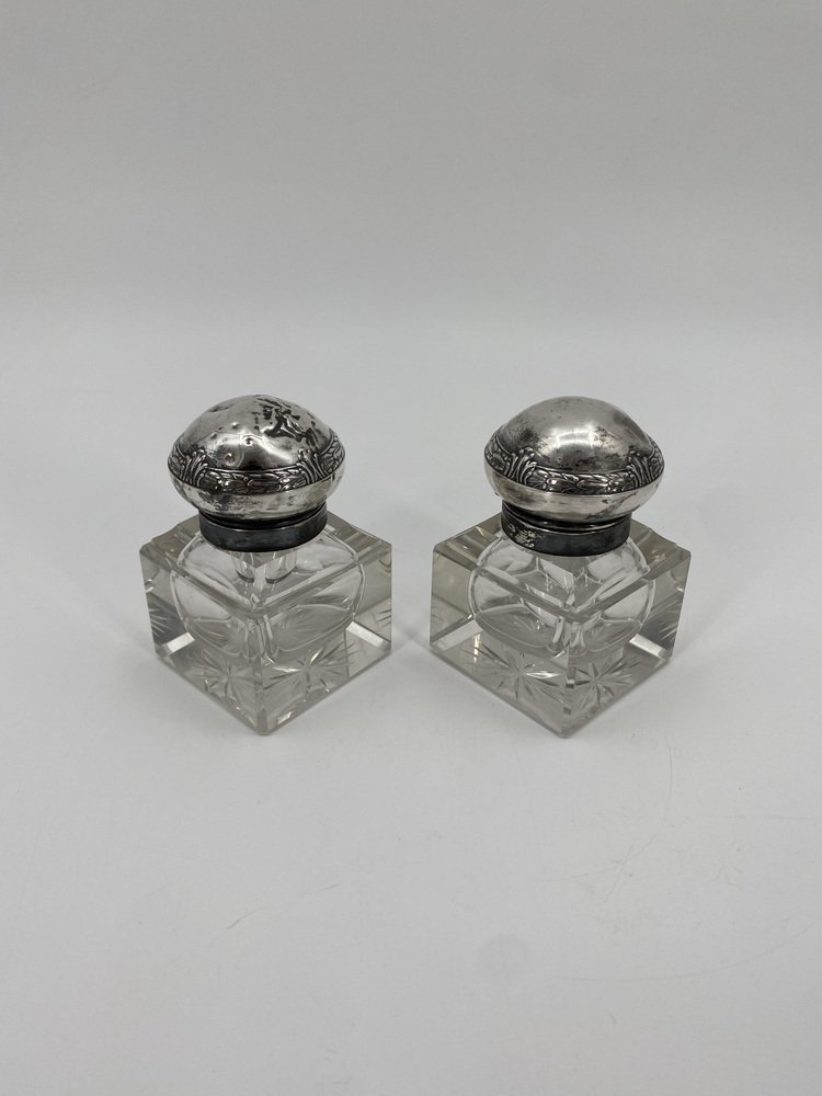 Art Nouveau Ink Barrel in Crystal Glass and 800 Silver by Wilhelm ...