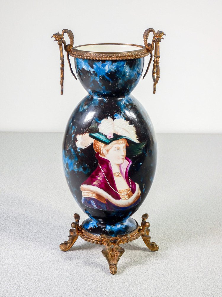 Hand-Painted Ceramic Vases, 1800s, Set of 2 for sale at Pamono