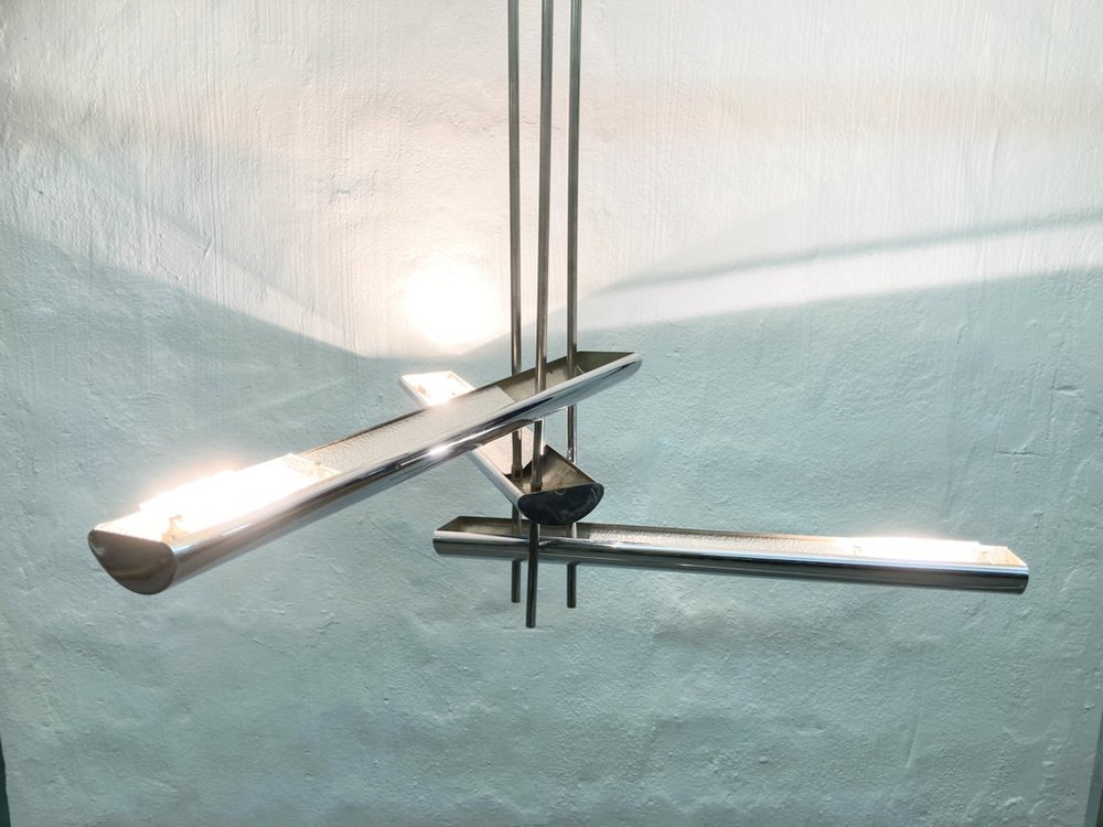 French Halogen Crown Hanging Lamp from Maison Lucien Gau LG, 1980s for ...