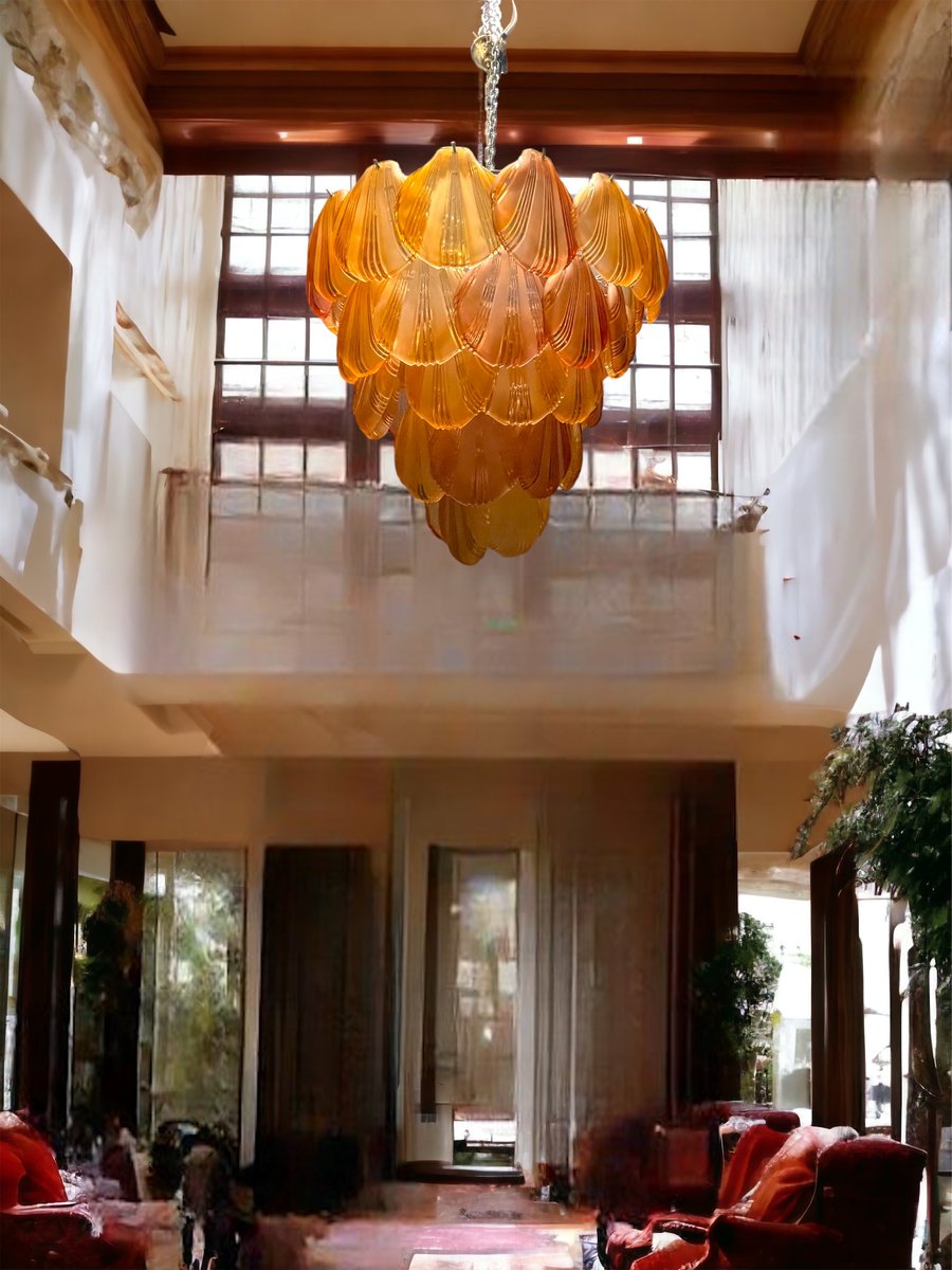 Large Terracotta & Glass Shell Chandelier, 1980s for sale at Pamono
