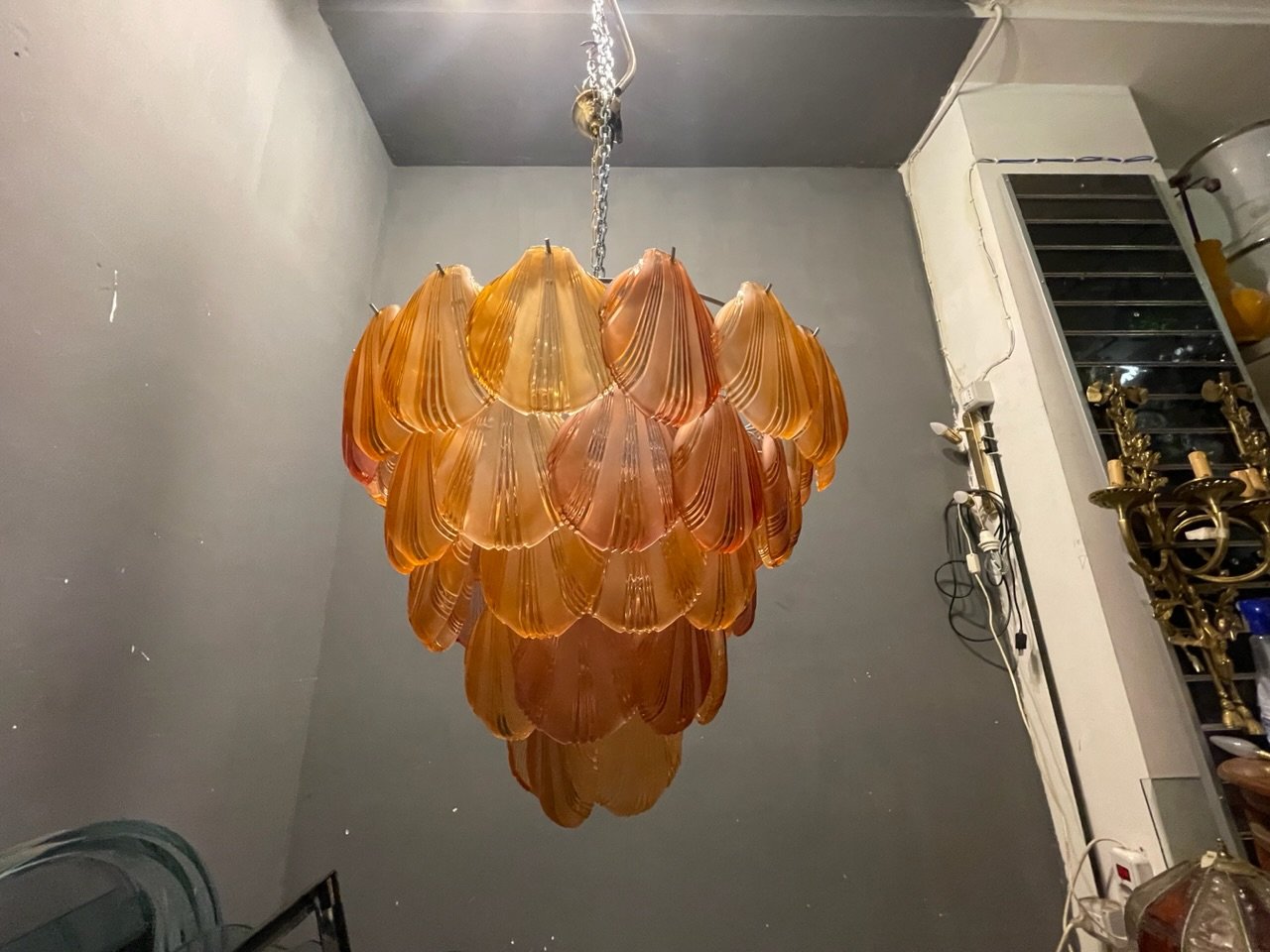 Large Terracotta & Glass Shell Chandelier, 1980s for sale at Pamono