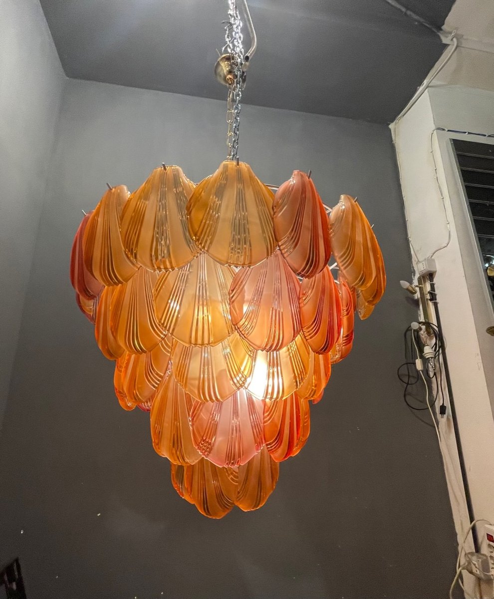 Large Terracotta & Glass Shell Chandelier, 1980s for sale at Pamono