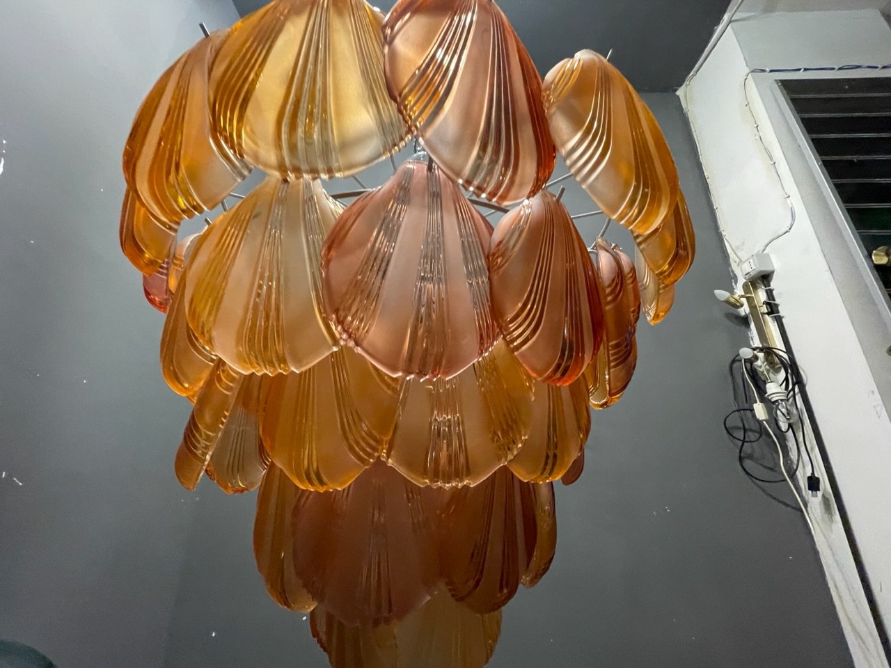 Large Terracotta & Glass Shell Chandelier, 1980s for sale at Pamono