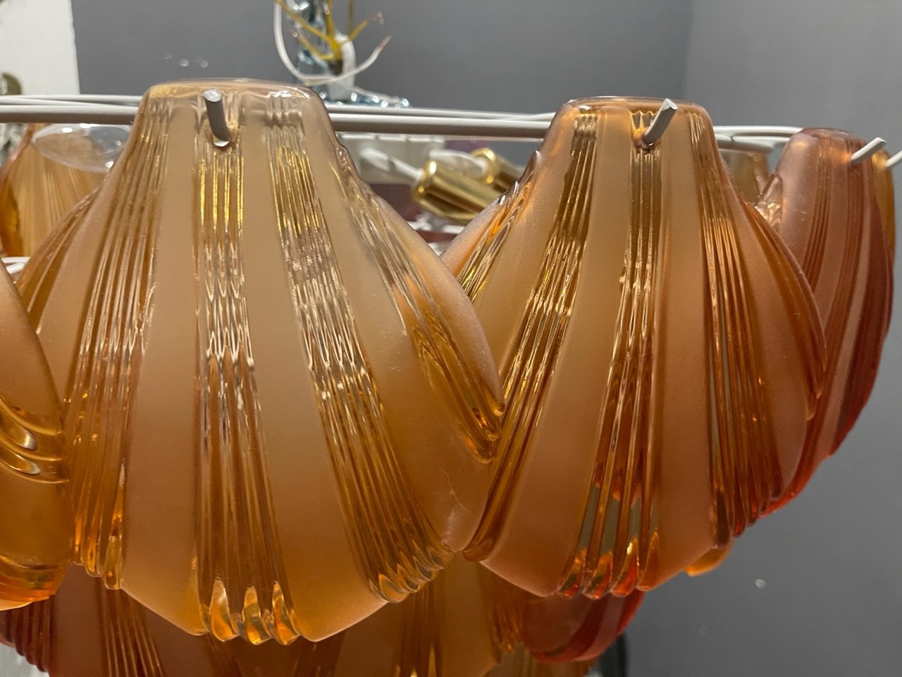 Large Terracotta & Glass Shell Chandelier, 1980s for sale at Pamono