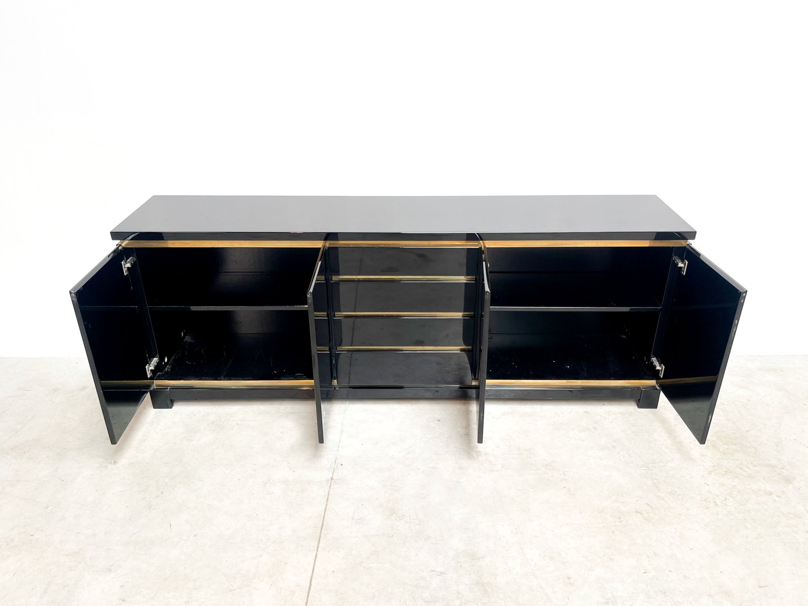 Black Lacquer Credenza attributed to Jean Claude Mahey, 1970s for sale ...